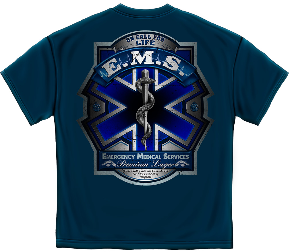 EMS, EMT, On Call For Life, Emergency Medical Services, - blue short ...