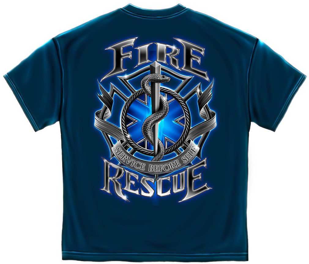 Firefighter Fire Rescue, Service Before Self, -blue short sleeve T ...